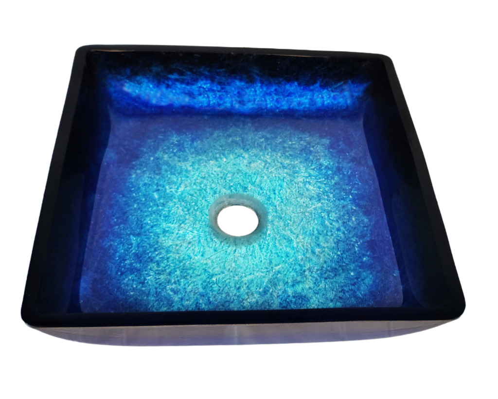 SG 128 RECTANGULAR BLUE GLASS VESSEL VANITY SINK - Splendor Sinks