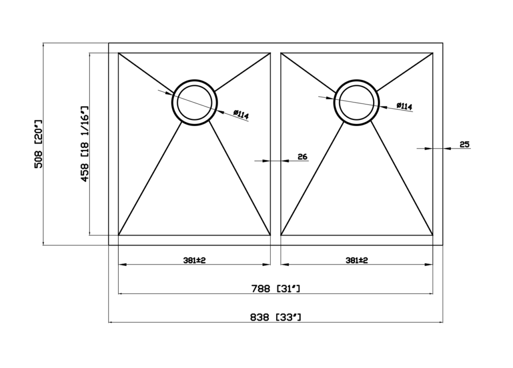 S 201B UNDERMOUNT ZERO RADIUS DOUBLE BOWL BLACK - Splendor Sinks